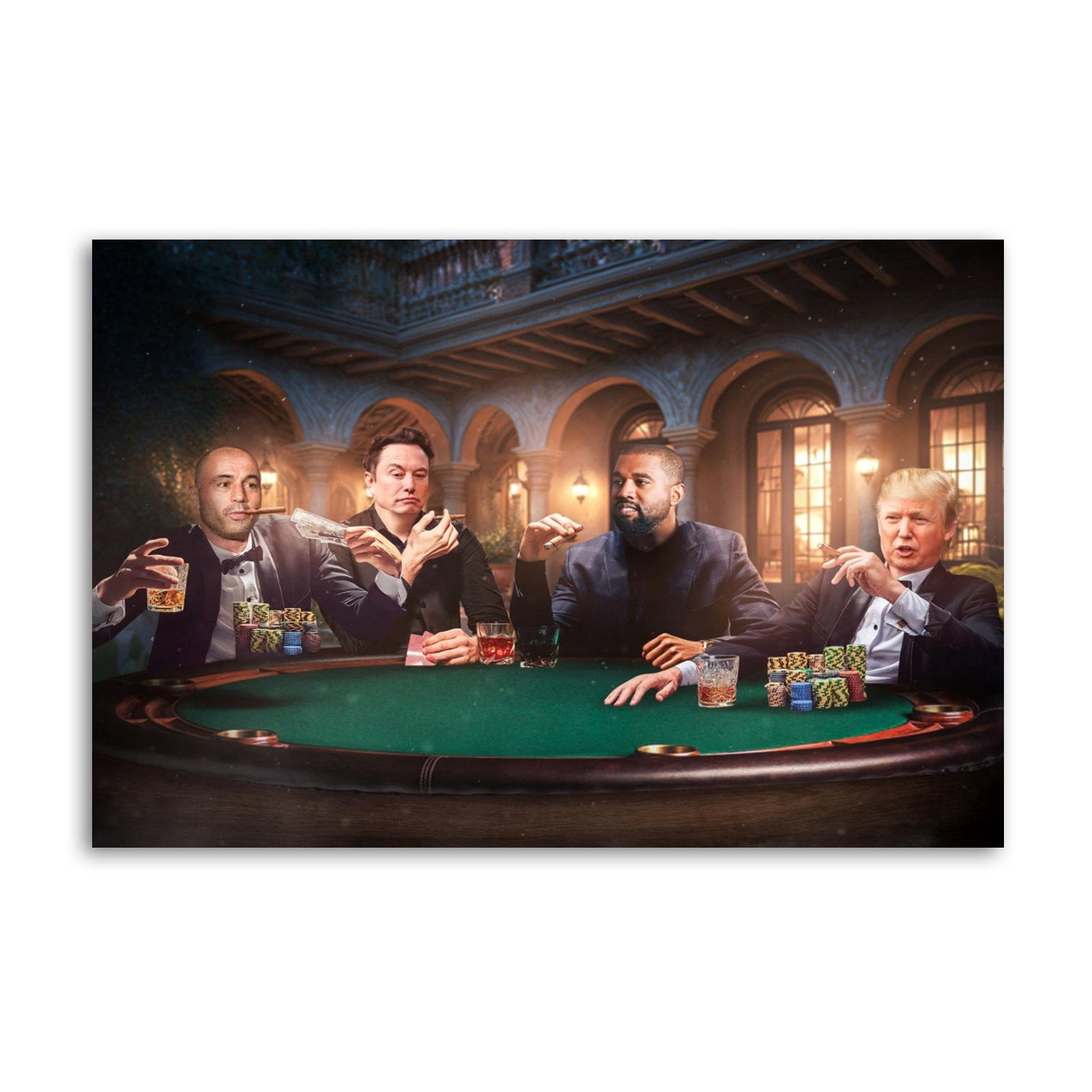 Andrew Tate Trump Musk Gambling Table Print Photo Art Painting Canvas ...