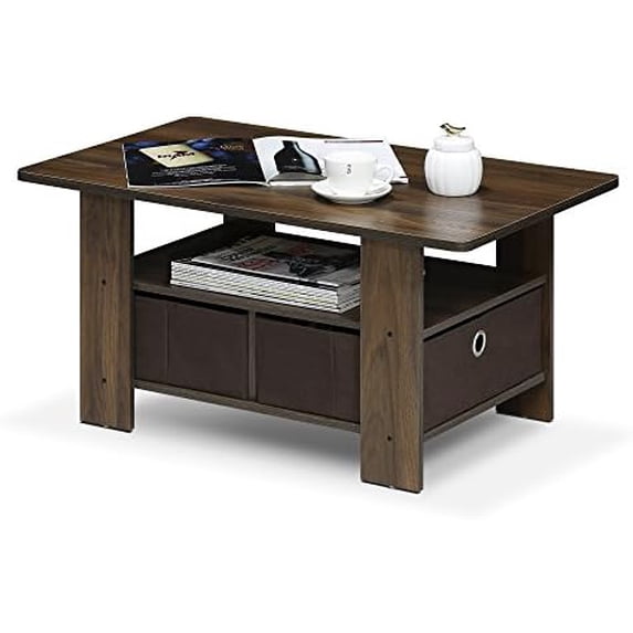 Andrey Coffee Table with Bin Drawer, Columbia Walnut/Dark Brown ...