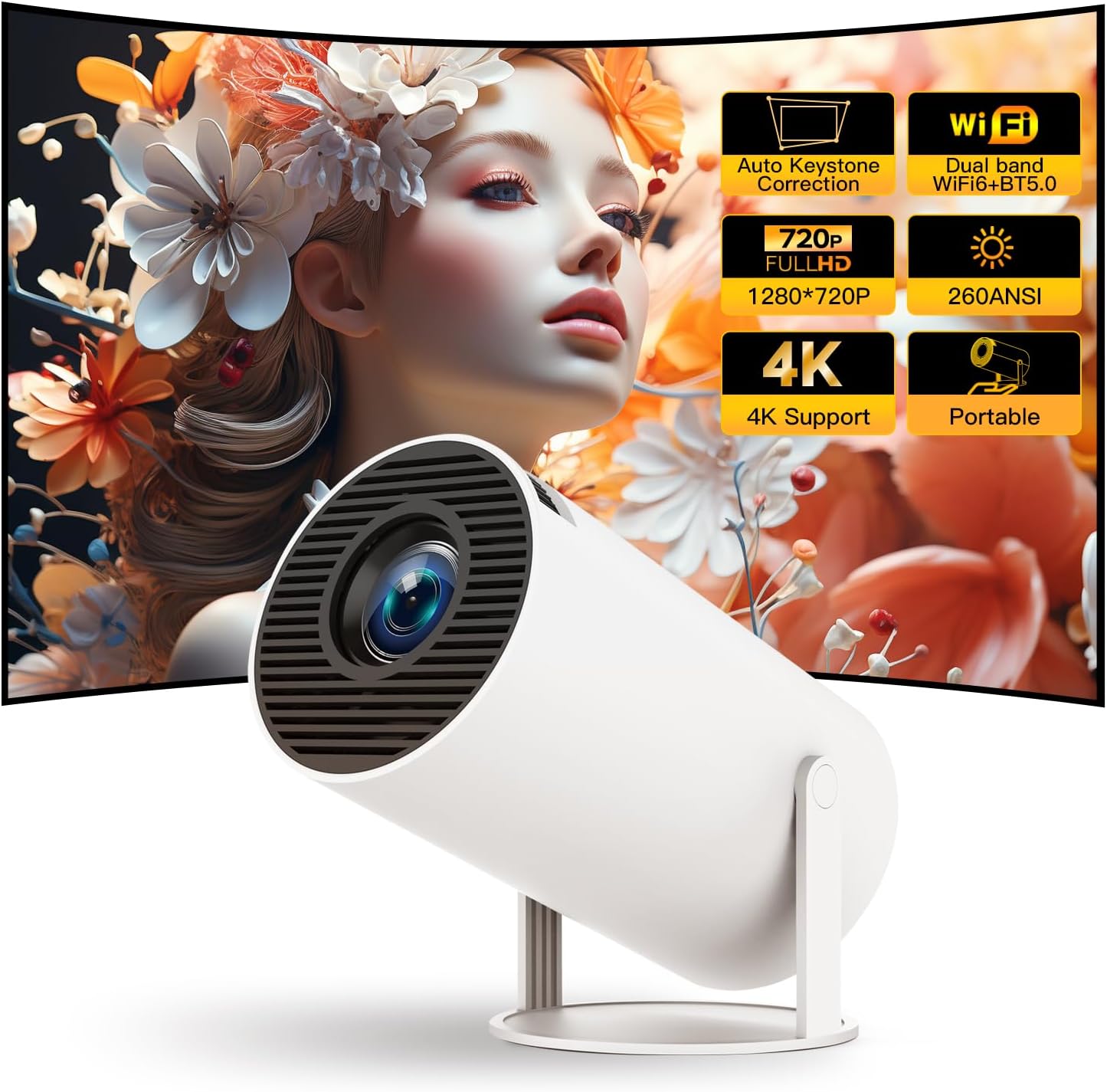Android 11.0 Smart Projector , Mini Portable Movie Projector with WiFi ...