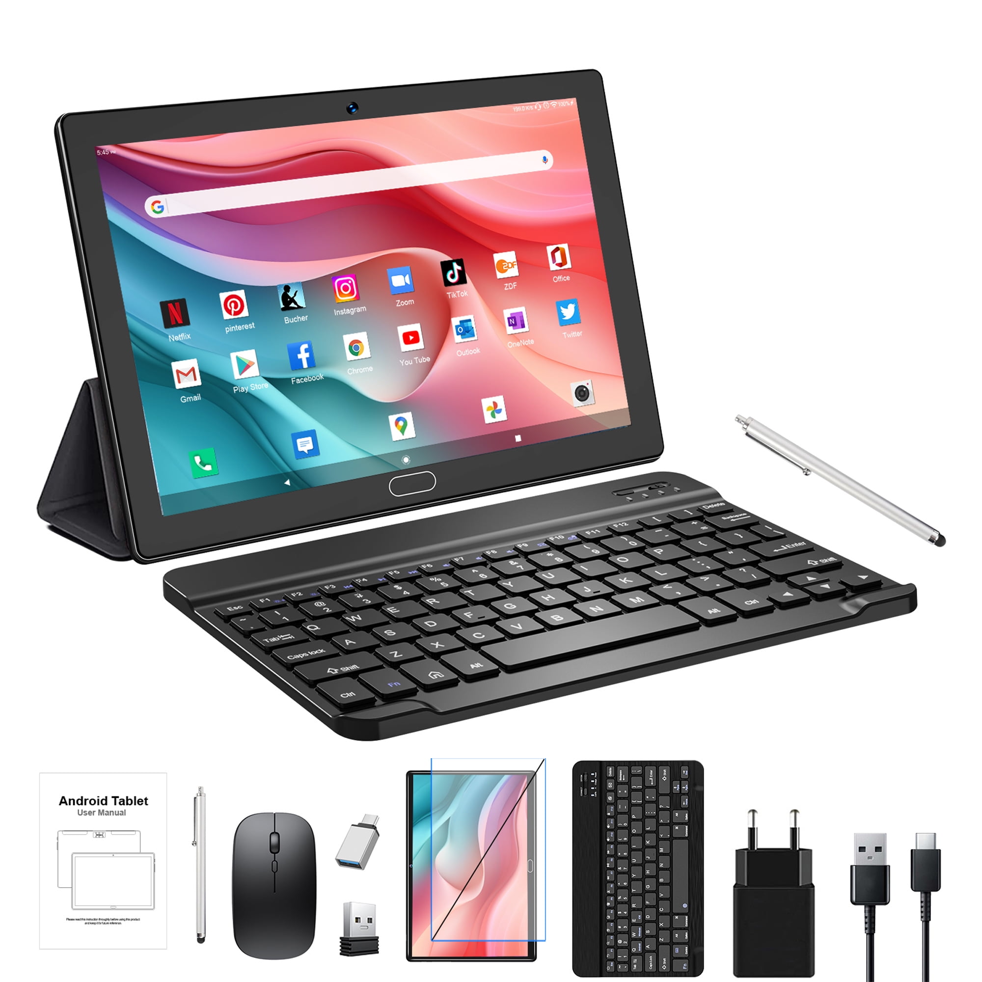 Android 11,Tablet with Keyboard,10 inch 2 in 1 Tablets,64GB ROM(up to ...
