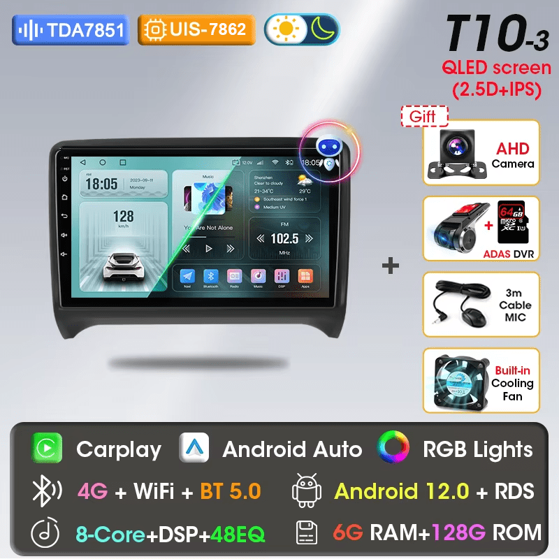 Android 12 2Din Car Radio for Audi TT MK2 2006-2014 Multimedia Player ...