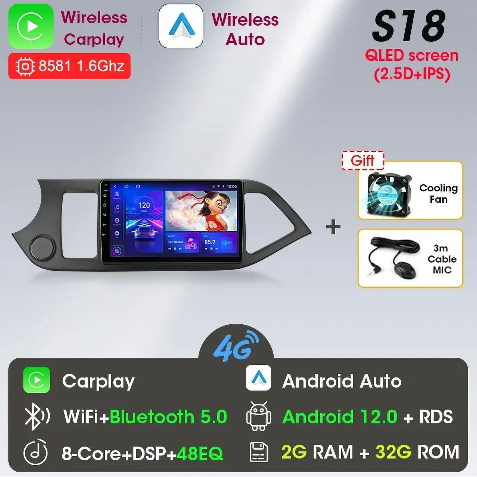Android 12 2Din Wireless Carplay Car Radio for KIA PICANTO Morning 2 ...