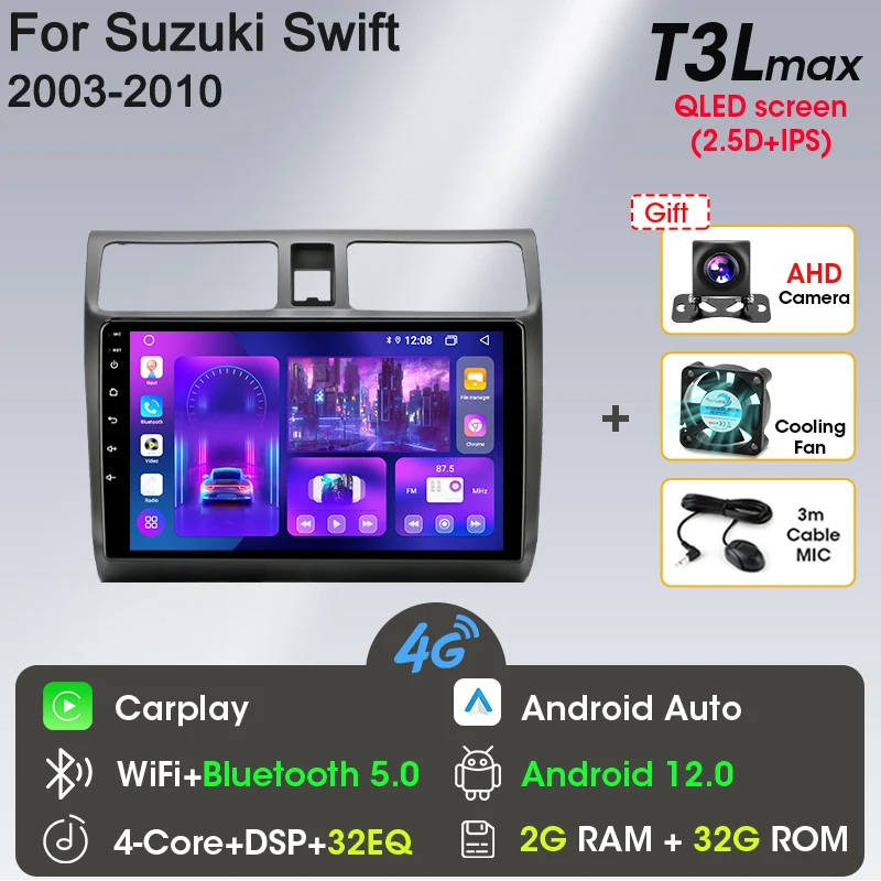 Android 12 Car Radio 2 Din Wireless Carplay for Suzuki Swift 2003-2010 Multimedia Player Stereo ...