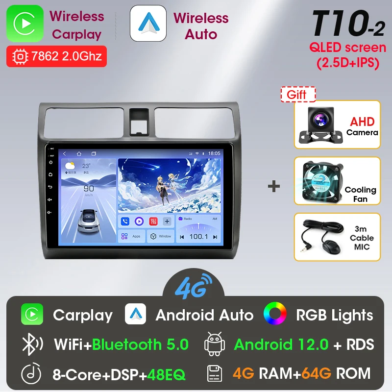 Android 12 Car Radio 2 Din Wireless Carplay for Suzuki Swift 2003-2010 Multimedia Player Stereo ...