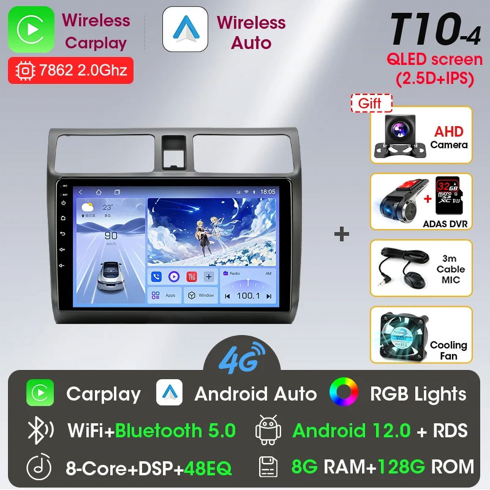 Android 12 Car Radio 2 Din Wireless Carplay for Suzuki Swift 2003-2010 Multimedia Player Stereo ...