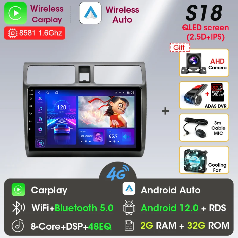 Android 12 Car Radio 2 Din Wireless Carplay for Suzuki Swift 2003-2010 ...