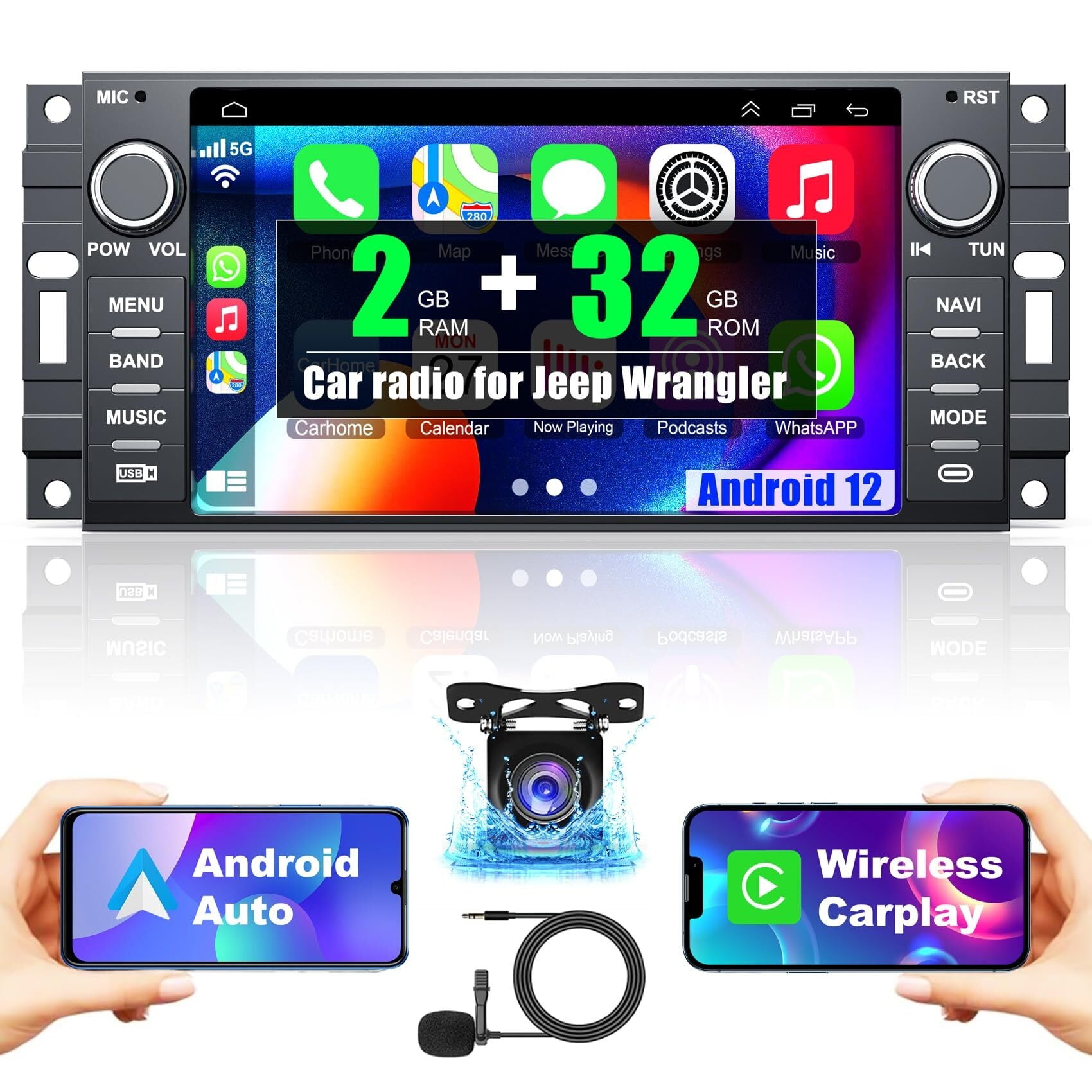 Android 12 Car Radio for Jeep Wrangler JK Compass Grand Cherokee Dodge ...