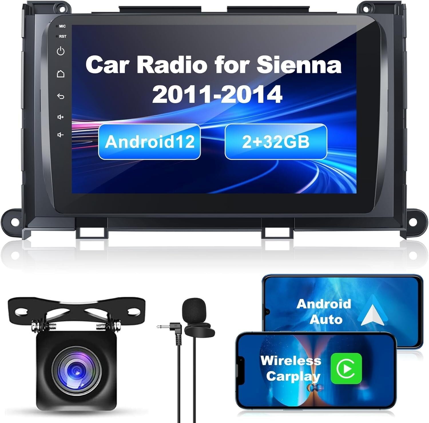 Android 12 Car Radio Stereo for Toyota Sienna 2011-2014, Wireless ...