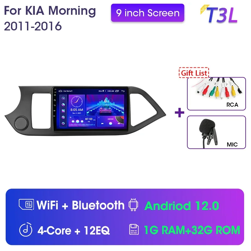 Android 12 Car Radio for KIA PICANTO Morning 2 2011-2016 Multimedia Player 2Din Carplay Auto ...