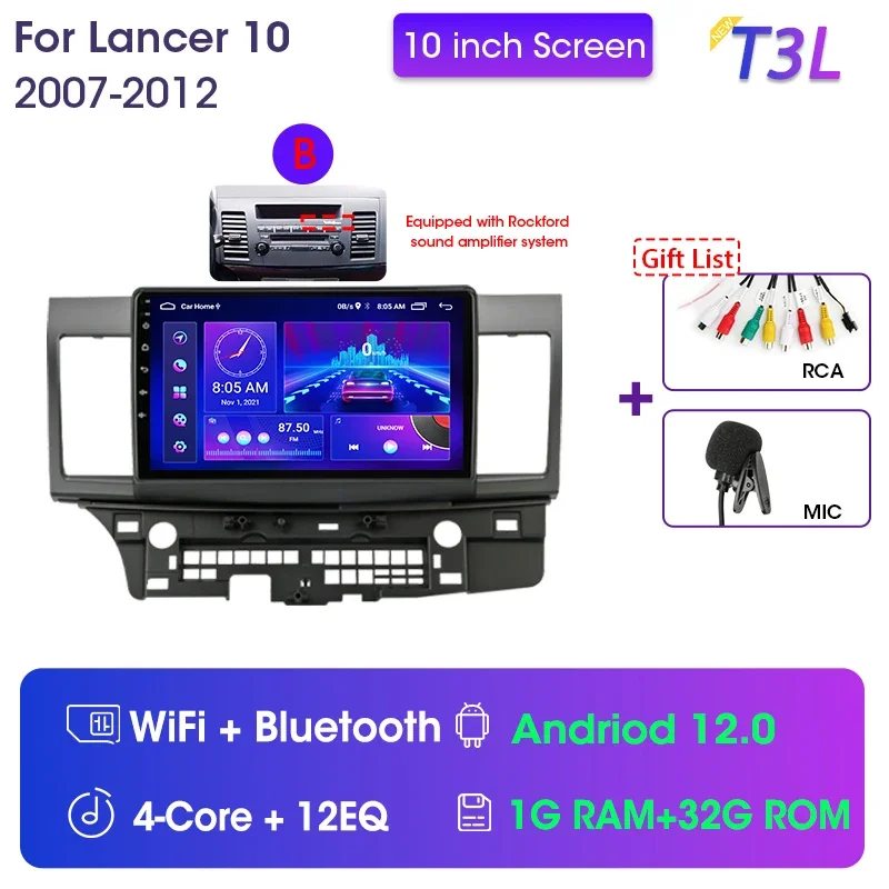 Android 12 Car Radio for Mitsubishi Lancer 10 CY 2007-2012 Multimedia ...