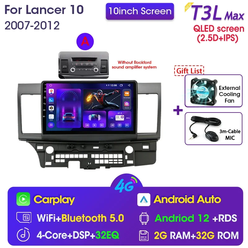 Android 12 Car Radio for Mitsubishi Lancer 10 CY 2007-2012 Multimedia ...