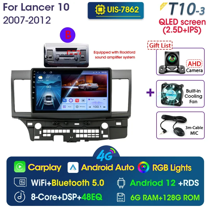 Android 12 Car Radio for Mitsubishi Lancer 10 CY 2007-2012 Multimedia ...