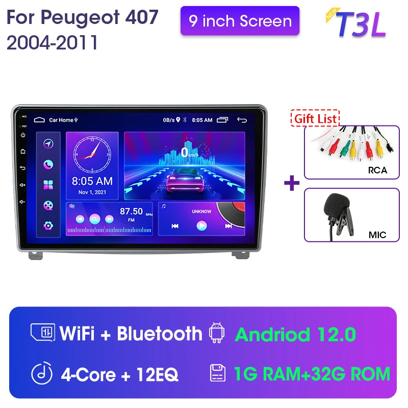 Android 12 Car Radio for Peugeot 407 2004-2011 Multimedia Player 2Din ...