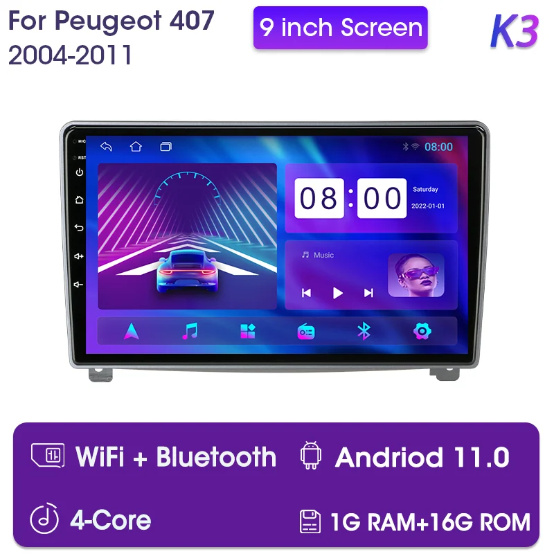 Android 12 Car Radio for Peugeot 407 2004-2011 Multimedia Player 2Din ...