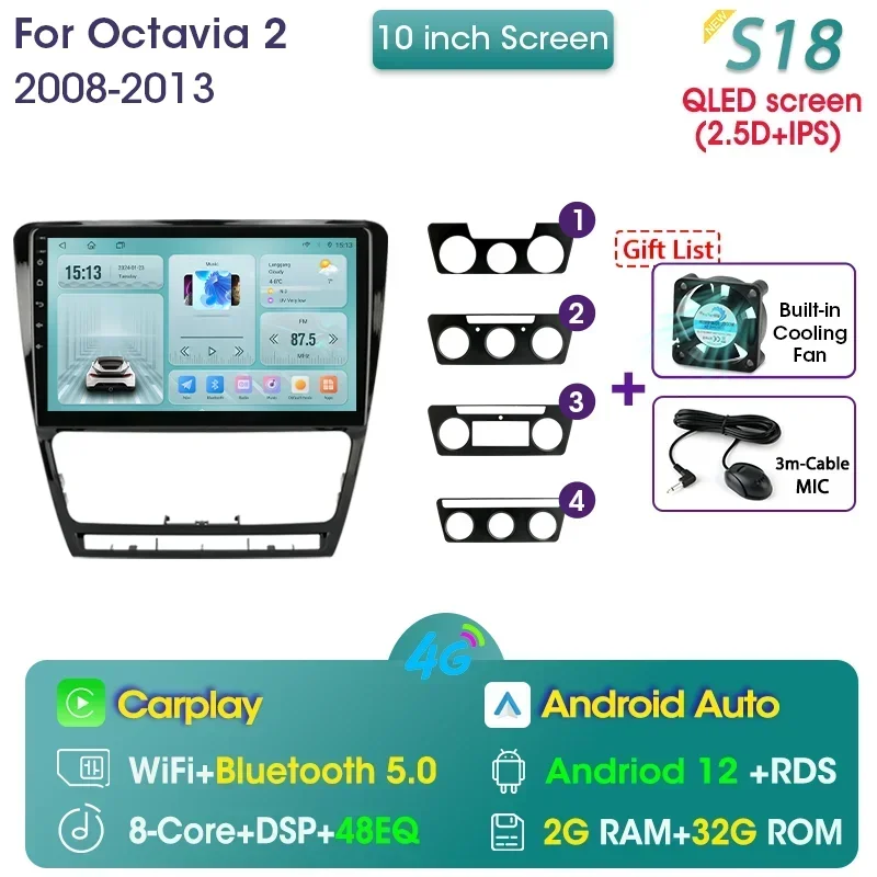 Android 12 Car Radio for Skoda Octavia A5 2008-2013 Multimedia Video ...