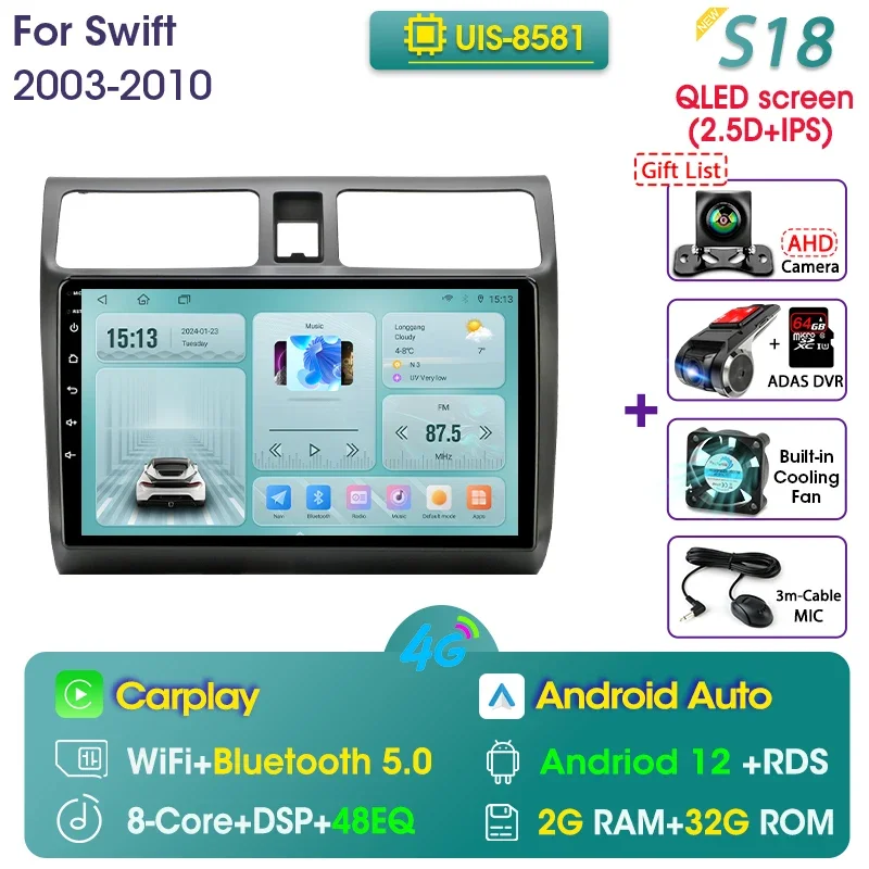Android 12 Car Radio for Suzuki Swift 2003-2010 Multimedia Player Carplay Auto Navigation Head ...