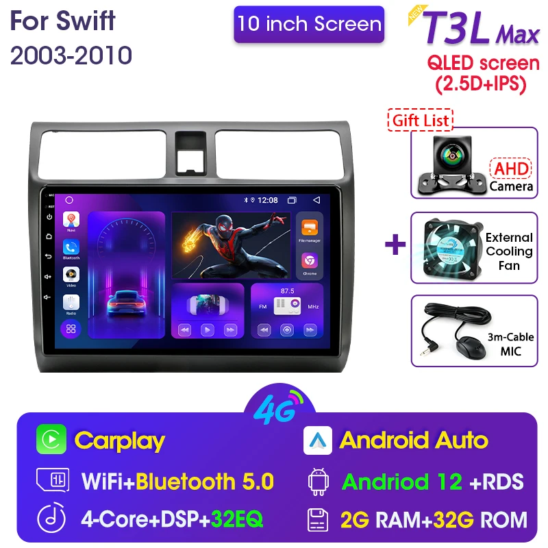 Android 12 Car Radio for Suzuki Swift 2003-2010 Multimedia Player Carplay Auto Navigation Head ...