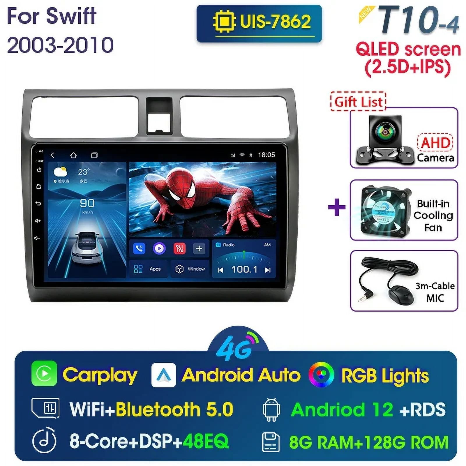 Android 12 Car Radio for Suzuki Swift 2003-2010 Multimedia Player Carplay Auto Navigation Head ...