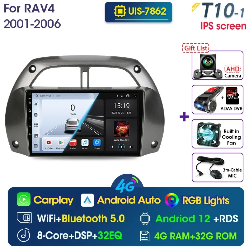 Android 12 Car Radio for Toyota RAV4 2001-2006 Multimedia Video Player ...