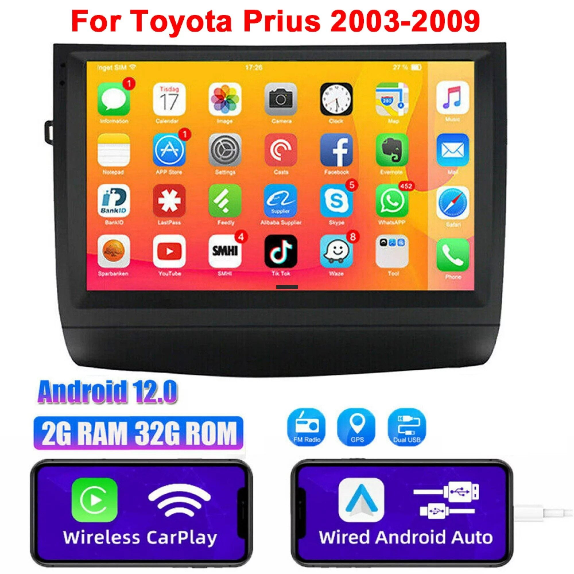 Android 12 Car Stereo Fit for Toyota Prius 2003-2009, Built-in Wireless ...