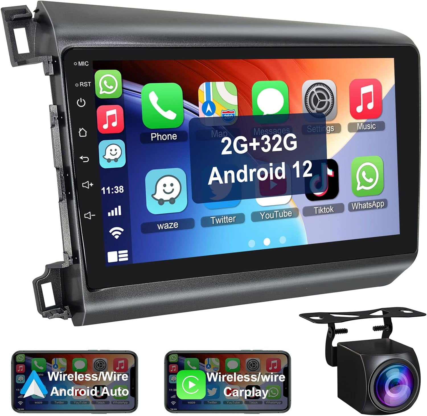Android 12 Car Stereo for Honda Civic 2012-2015, 9 Inch GPS Navigation ...