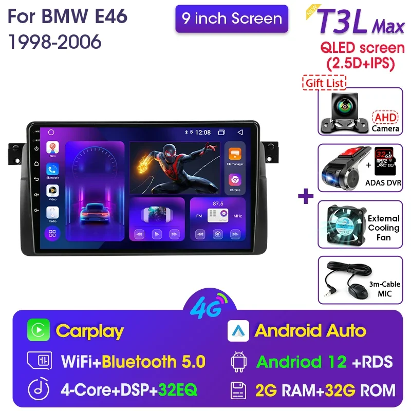 Android 12 Carplay Auto Car Radio Multimedia Player for BMW E46 M3 318 ...
