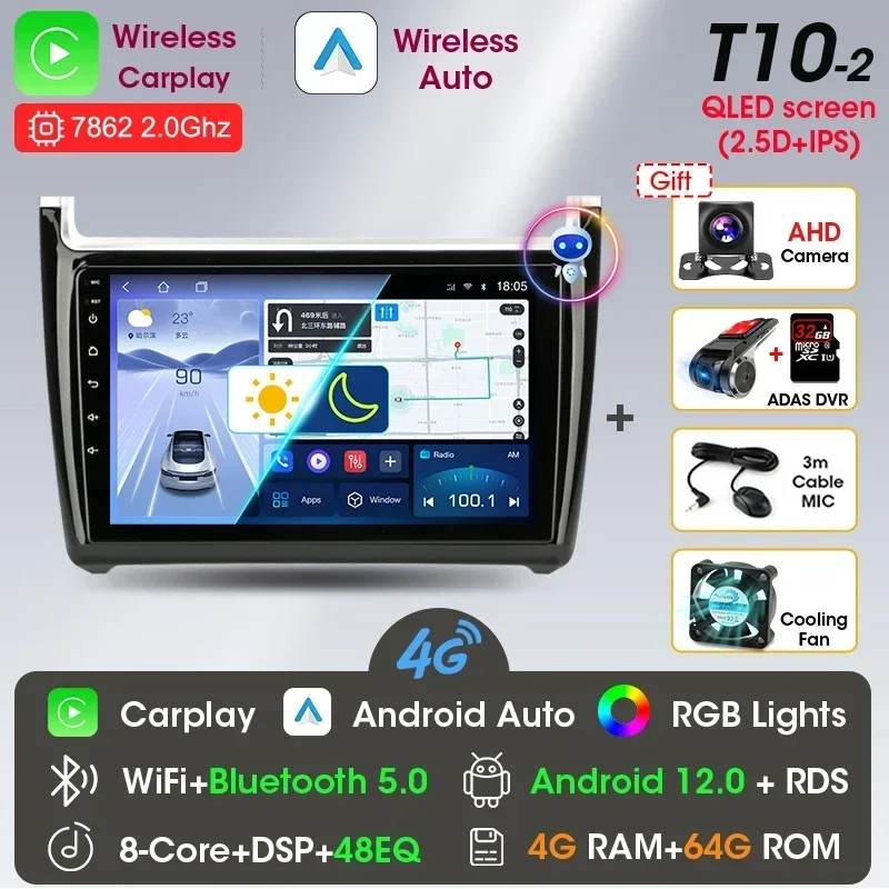 Android 12 Carplay Auto Car Radio for Volkswagen VW Polo 5 Sedan 2008 ...