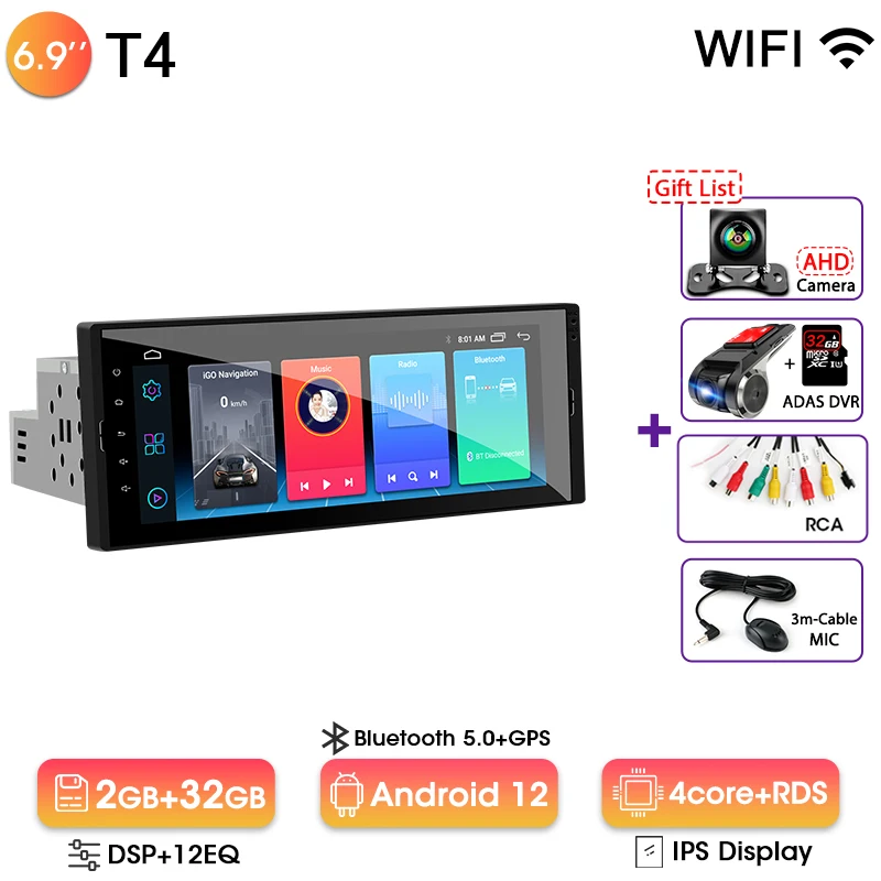 Android 12 Universal 6.9 inch Car Radio Android Player Touch Screen ...