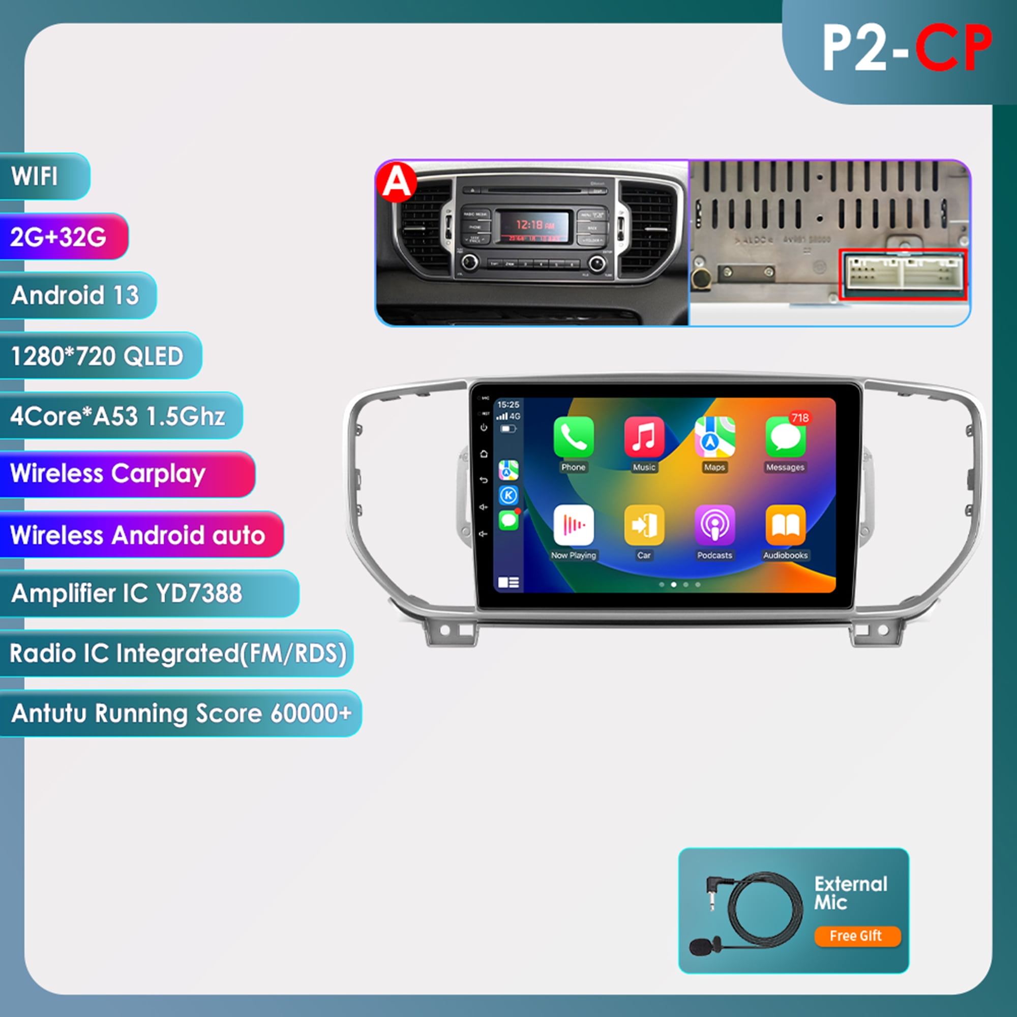 Android 13 Bluetooth Apple Carplay 2+32GB Wifi RDS Car Stereo Radio Head Unit Multimedia GPS ...