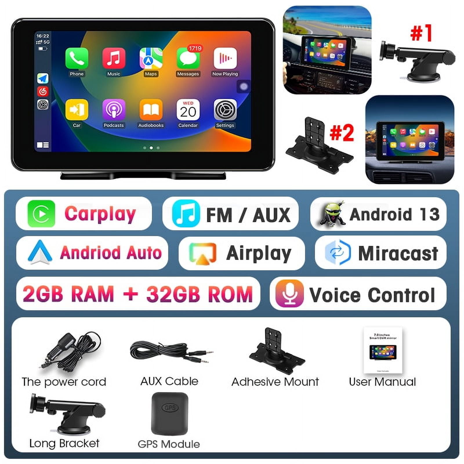 Android 13 Car Smart Screen Wireless CarPlay & Android Auto Car DVR GPS ...
