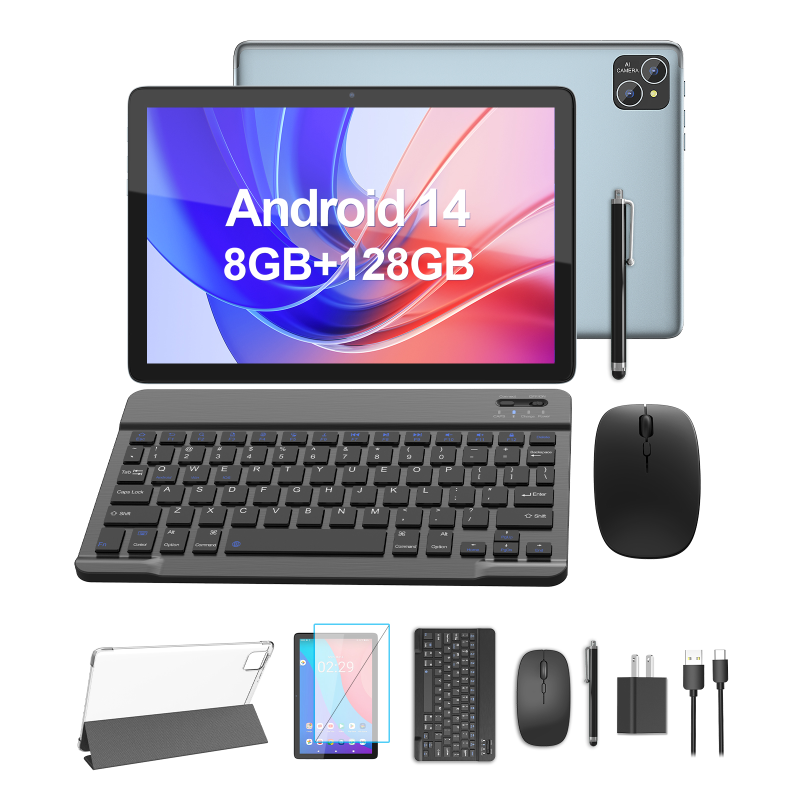 Android 13 2-in-1 Tablet, 10.1 inch, 12GB RAM, 128GB ROM, 1TB ...