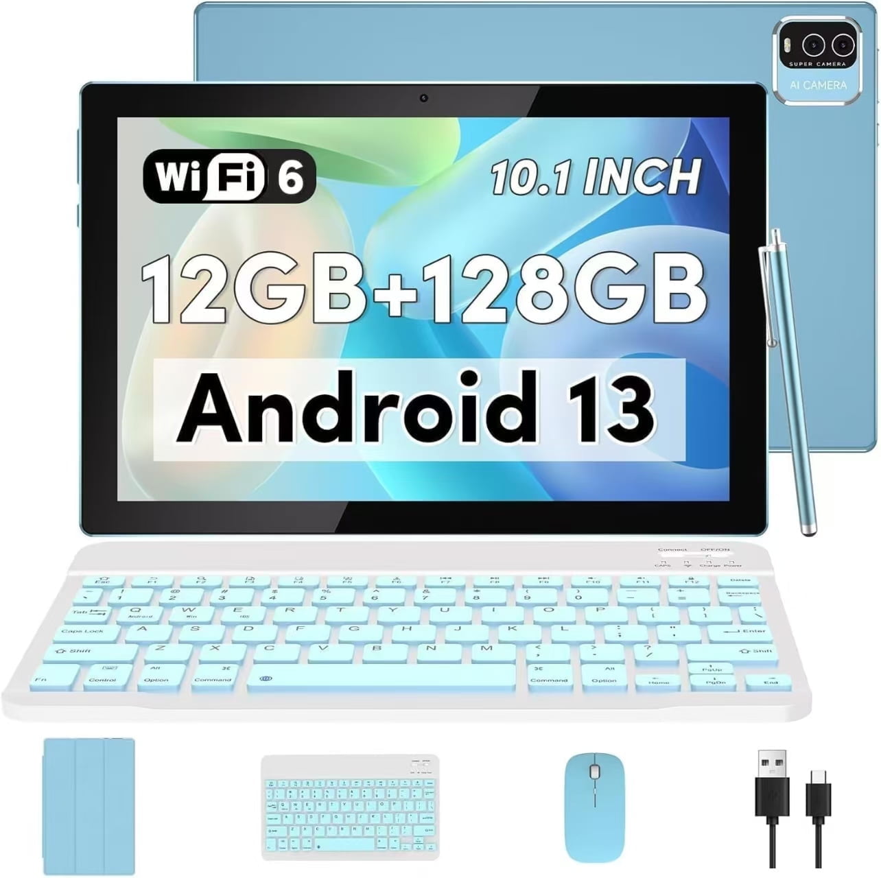 Android 13 2-in-1 Tablet, 10.1 inch, 12GB RAM, 128GB ROM, 1TB ...