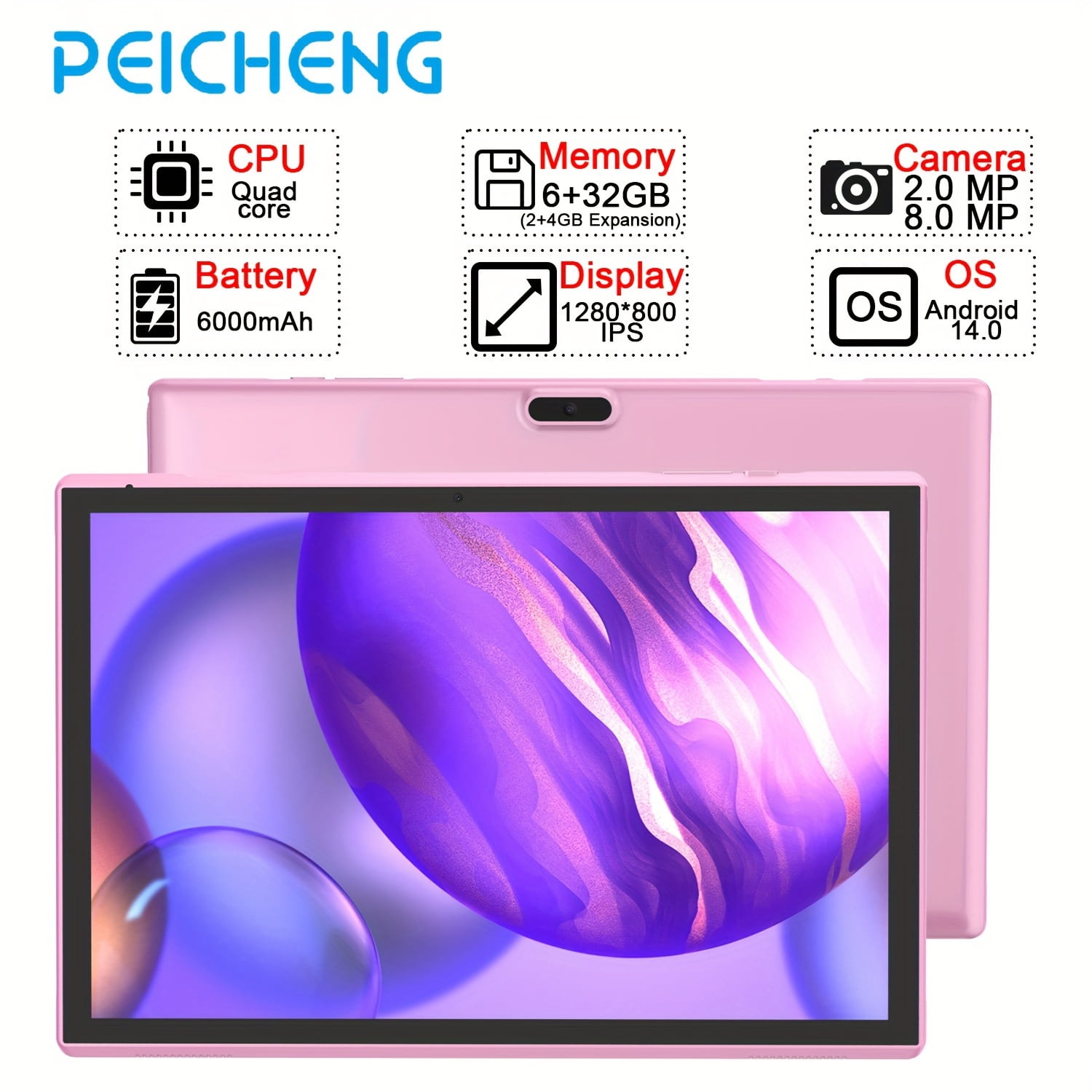 Android 14 10.1-Inch Tablet, RK3326S Quad-Core, 6GB Expandable RAM+32GB ...