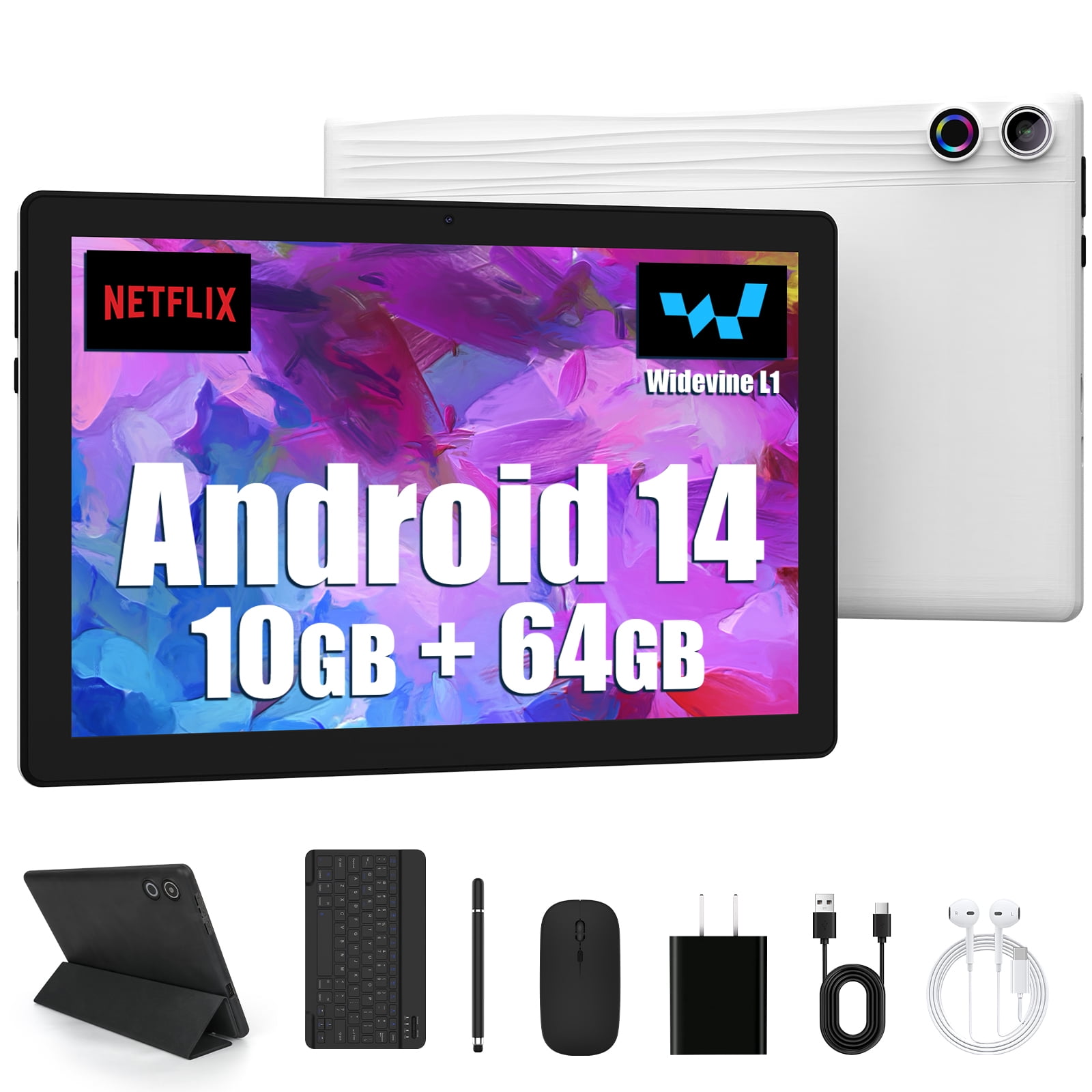 Android 14 10 inch Tablet with Case,Octa Core IPS HD Touch Screen, 10GB ...
