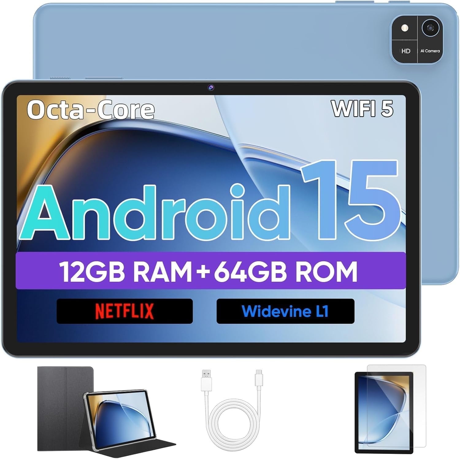 Android 14 Tablet, 10.1 inch 10GB RAM + 64GB ROM 1TB Expand, Octa-Core ...