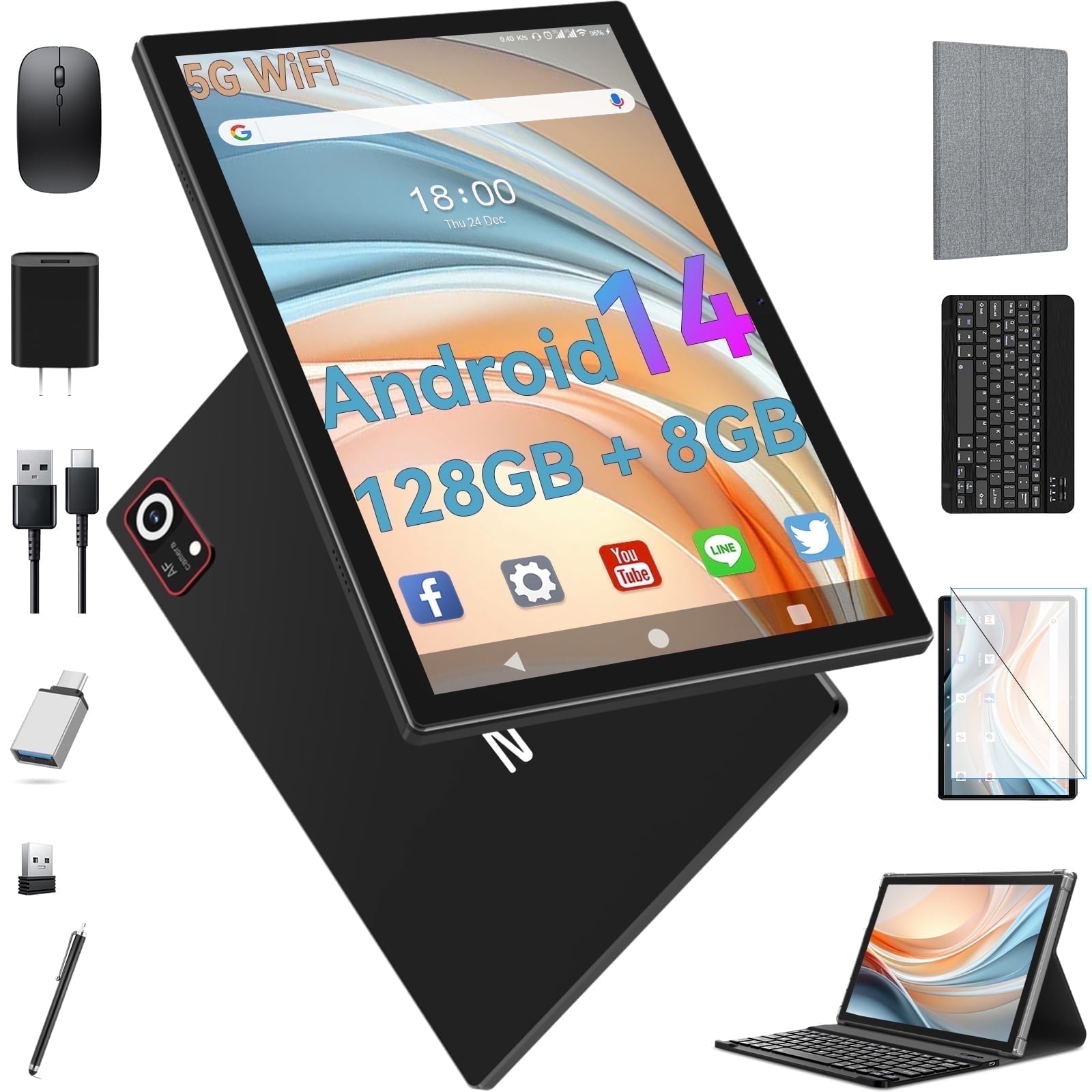Android 14 Tablet,10 Inch Android Tablet,128GB+8GB+1TB Expand,5G WiFi ...