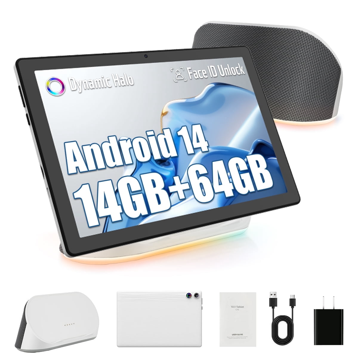 Android 14 Tablet with Rechargeable Stereo Speaker Audio Base, 10 inch ...