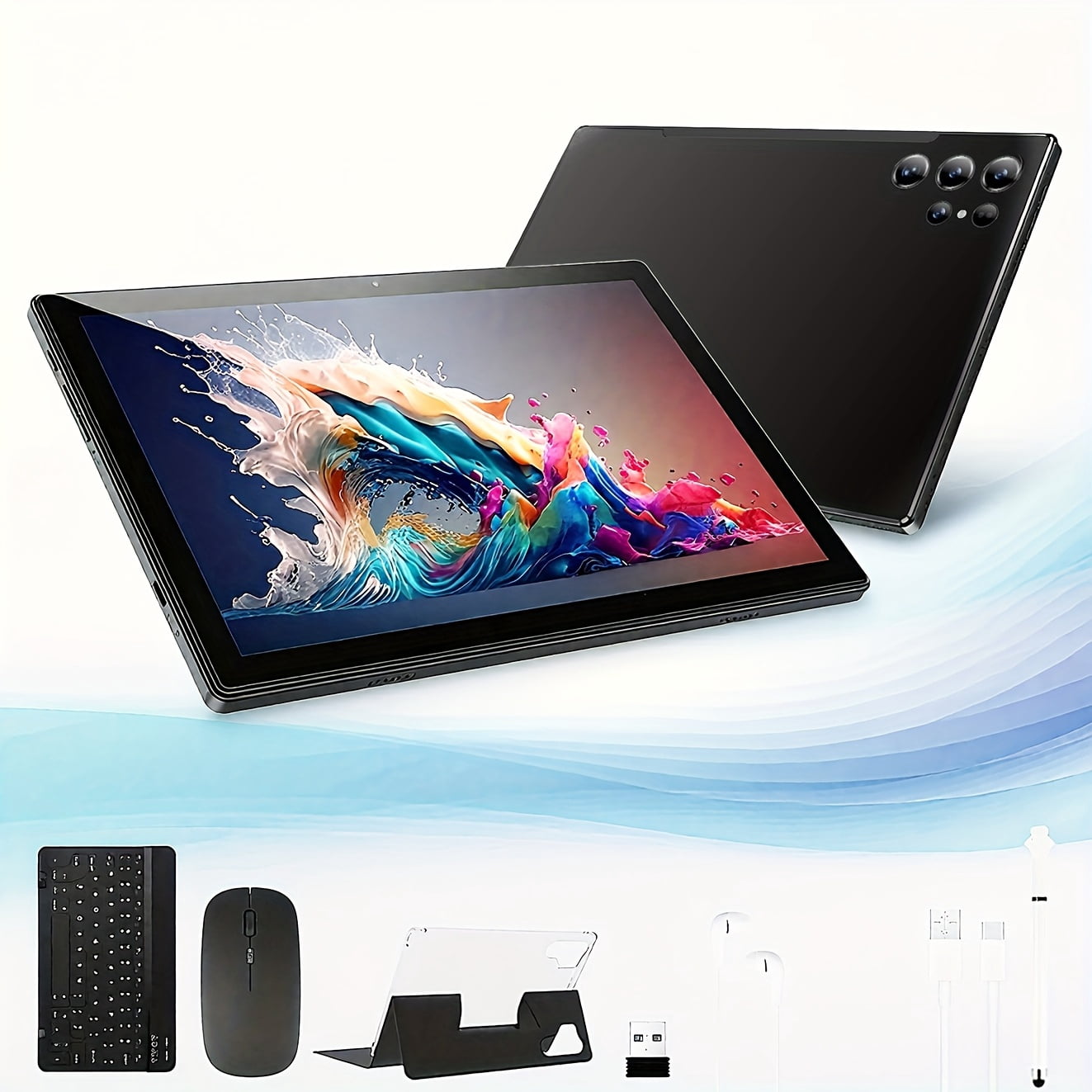 Android 15 10.1" Tablet 8GB+256GB - 8000mAh 17MP Dual Cam + Keyboard ...