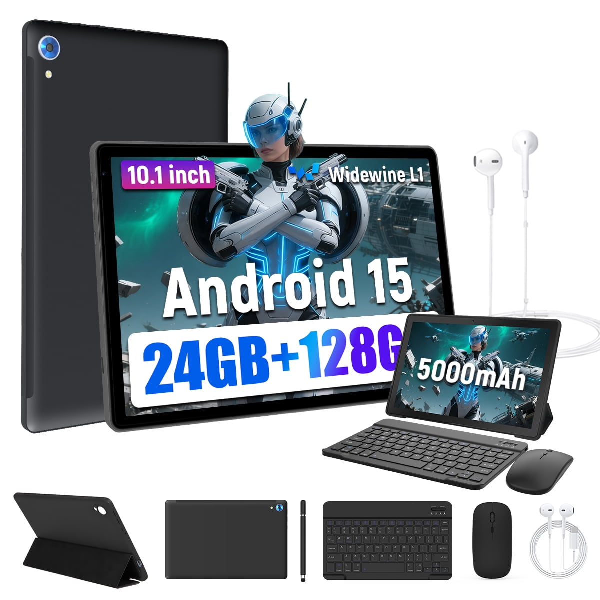 Android 15 Tablet 10 Inch, 24GB RAM+128GB ROM/ 1TB Expandable, 2.0GHz ...