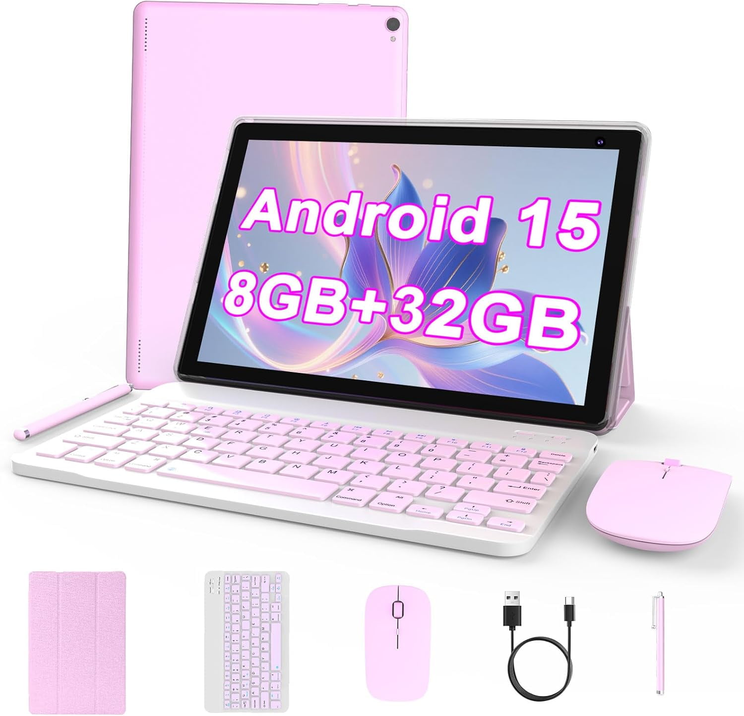 Android 15 Tablet 10 inch 2 in 1 Tablet with Keyboard 8GB RAM+32GB ROM ...