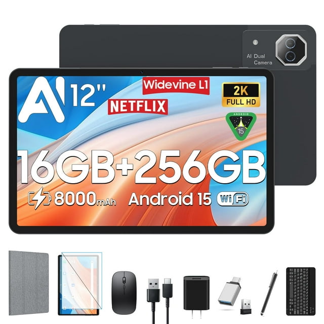 12 inch Tablet,Android 15 Tablets with 256GB ROM,Helio G99 Octa-Core for Gaming,5G WiFi Tableta ...
