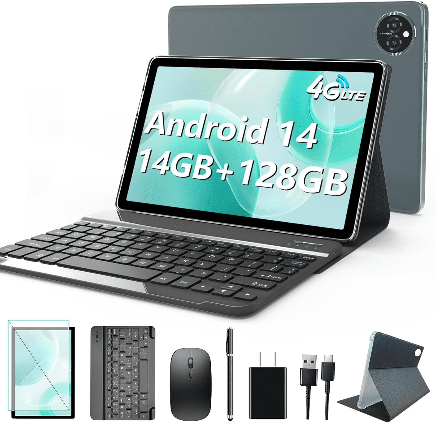 Android 15 Tablet,128GB ROM 14GB RAM,10inch 4G Phone Tablet,5G WiFi ...