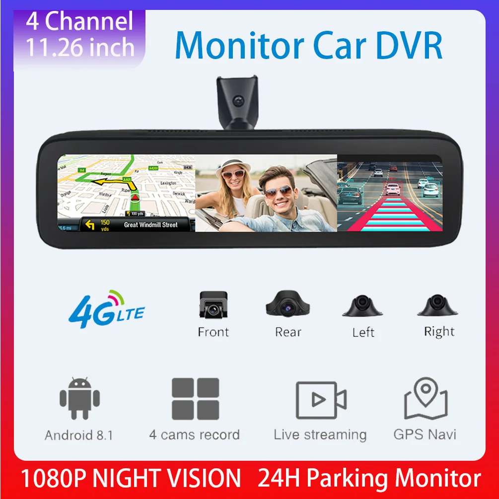 Android 8.1 2GB+32GB Support 4G Dash Cam 4 Lens 11.25" Mirror Cameras ...