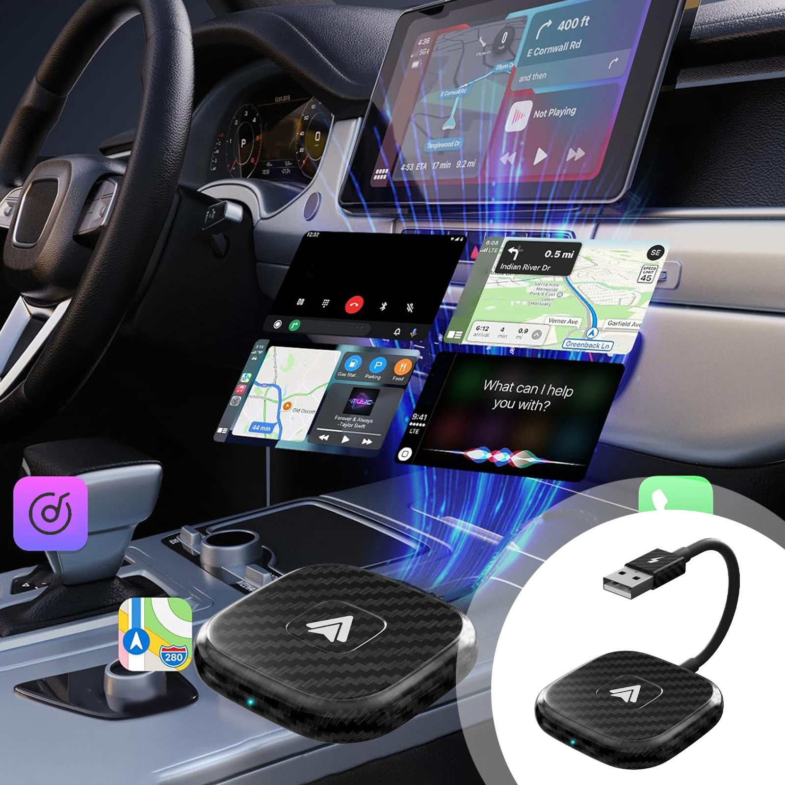 Android Auto AIBOX, Wired to Wireless Car Adapter, Diamond Carbon Fiber ...