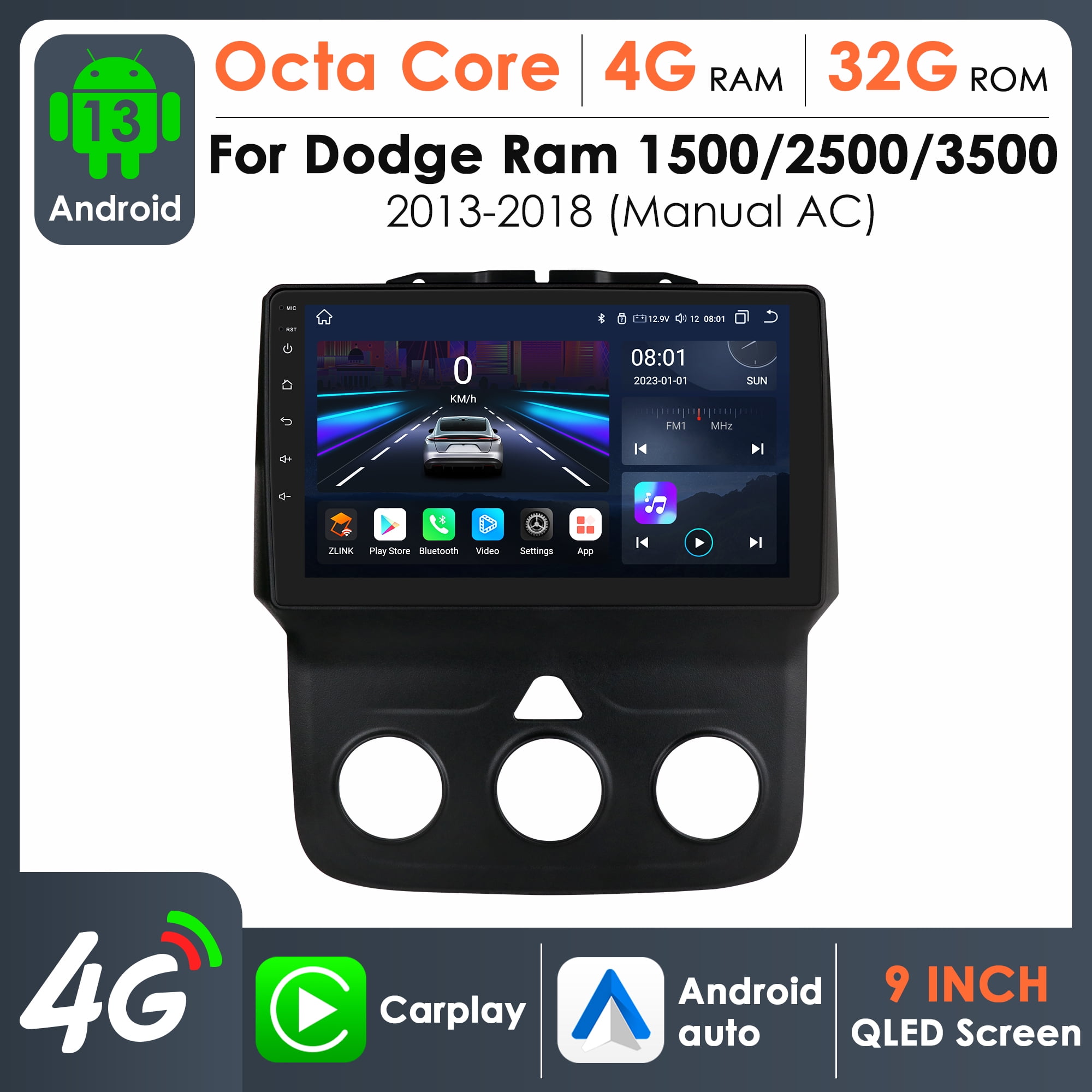 Android Auto Apple CarPlay 4+32GB Octa Core 9" Touch Screen Car Stereo ...