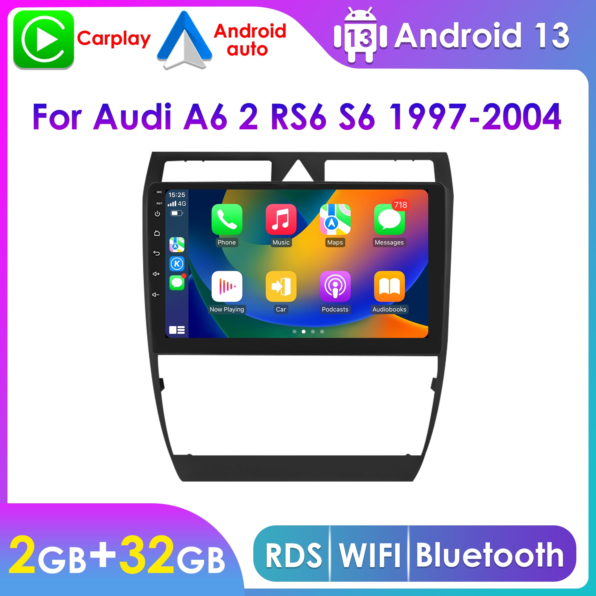 Android Auto Apple Carplay 2+32GB Bluetooth Wifi RDS Car Stereo Radio Head Unit Multimedia GPS ...