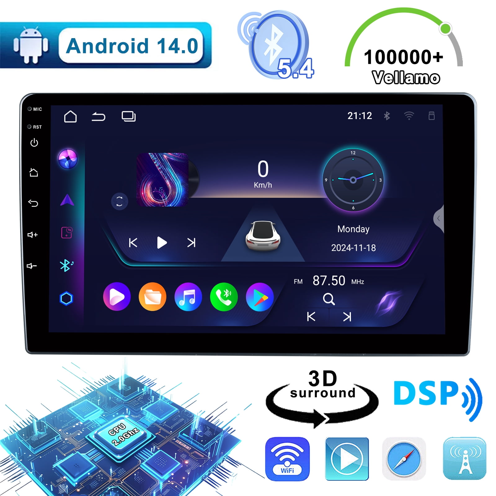 9"Android 14 real 2DIN Universal Car Radio Stereo Multimedia Player ...