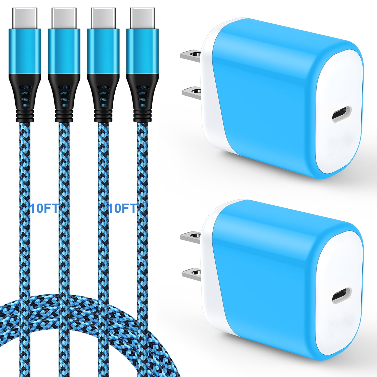 Android Fast Charger Block,20W 2PACK USB C Charger with 2PACK Type C ...