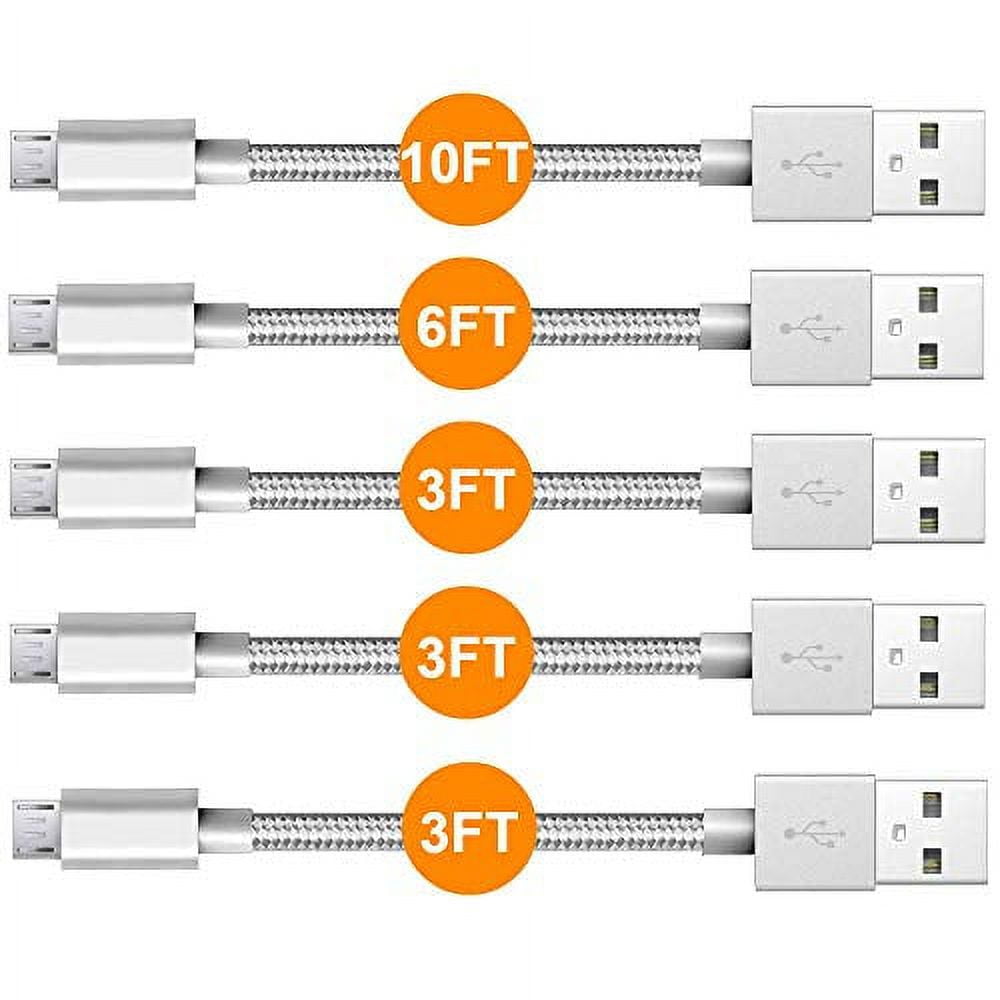 Android Micro USB Charger, 5-Pack Nylon Braided Tangle-Free Fast ...