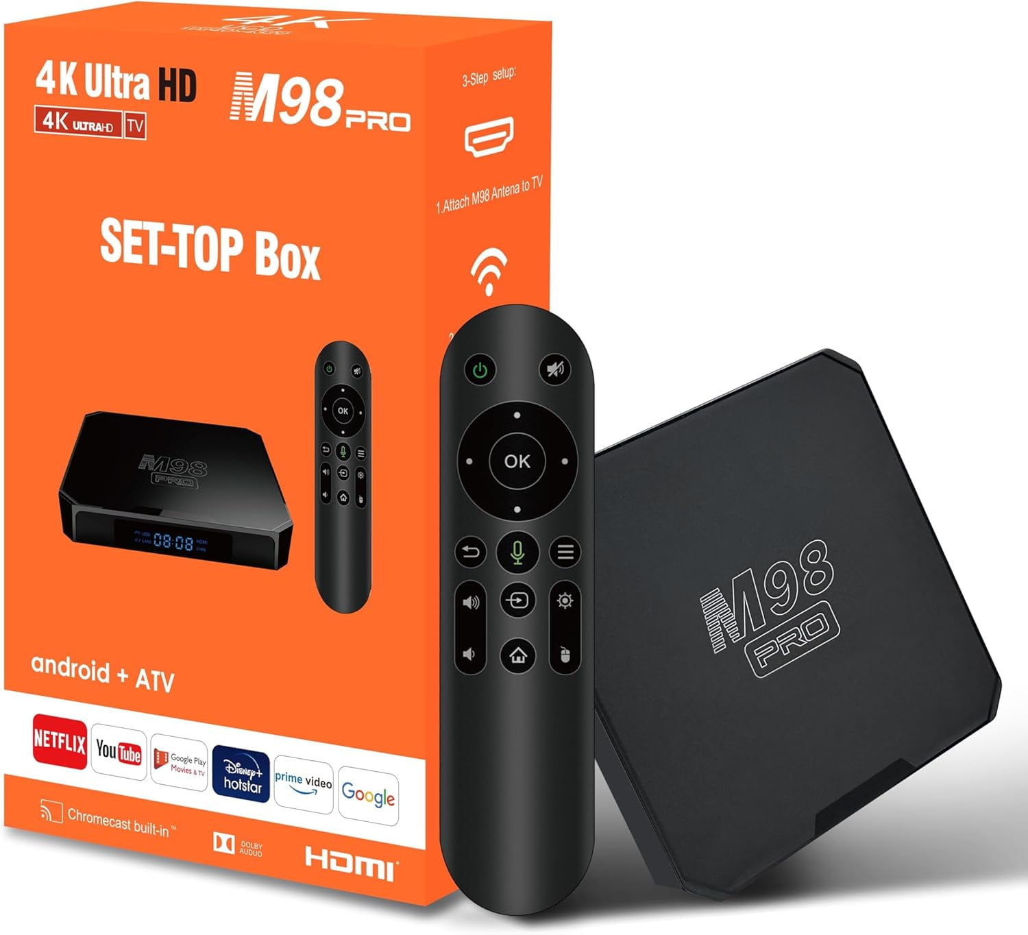 Android TV Box, M98PRO 12.0 4GB RAM 32GB ROM 4K Ultra HD, 64bit Support ...